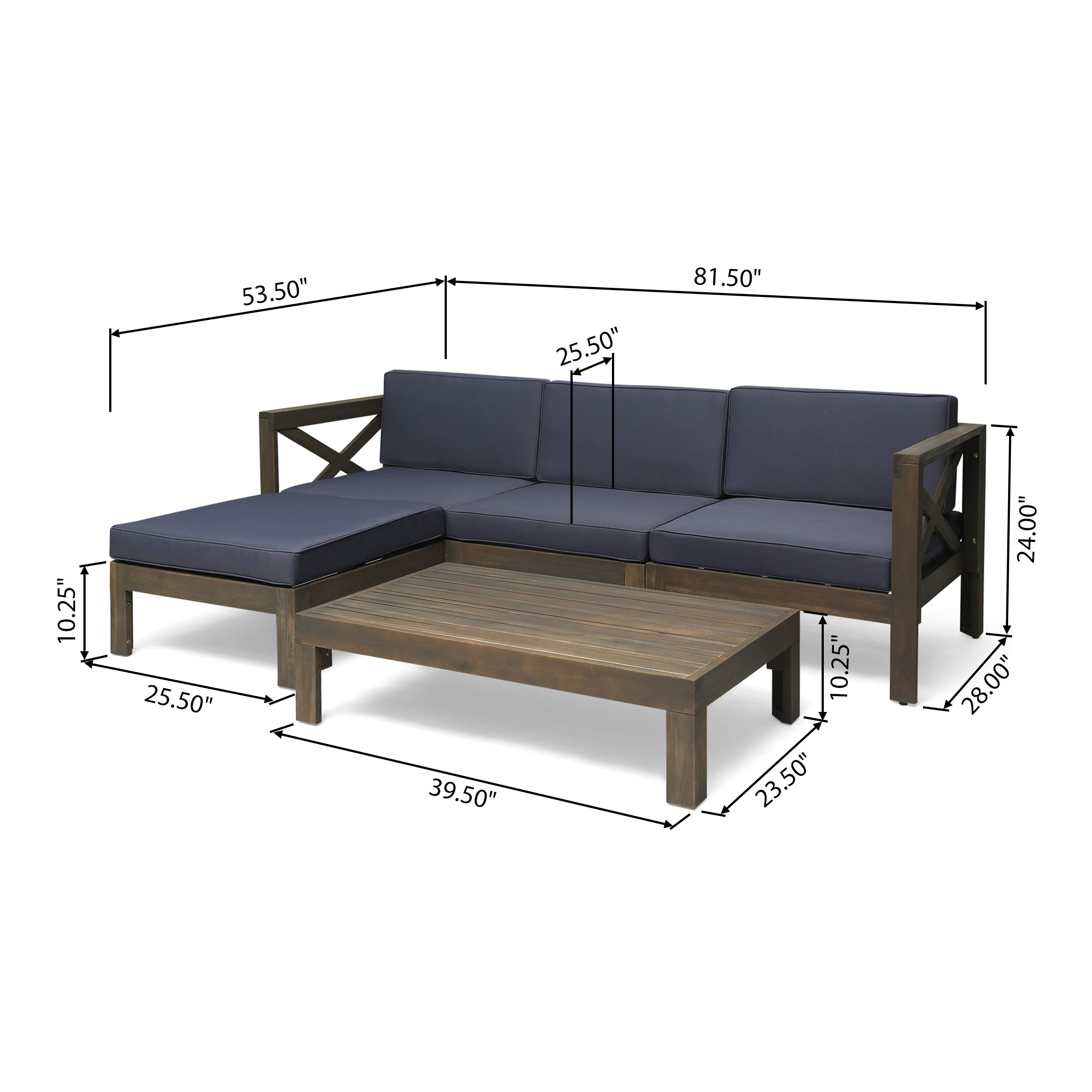 Christopher Knight Home Mamie Outdoor Acacia Wood 5 Piece Sofa Set, Gray Finish, Dark Gray