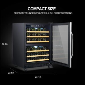 Lanbo 44 Bottle Built-in Dual Zone Compressor Wine Cooler, 24 Inch Wide