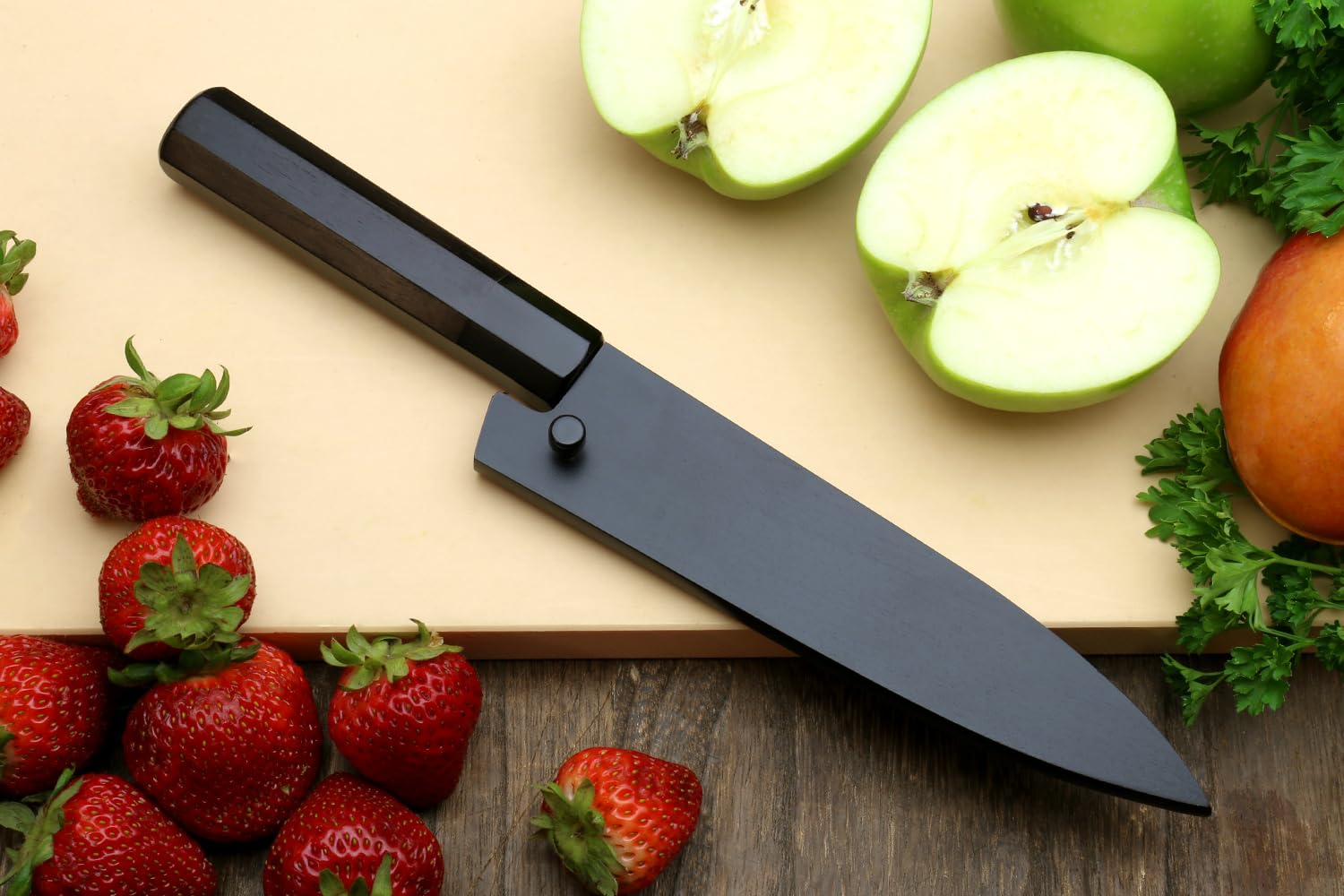 Yoshihiro Kurouchi Black-Forged Blue Steel Stainless Clad Petty Utility Knife Ebony Handle (5.3'' (135mm) & Saya)