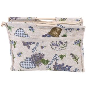 knitting bag, lightweight knitting organizer fabric large capacity wood handle travel yarn storage bag tote organizer for knitting needles sewing tools great gift(blue flower)