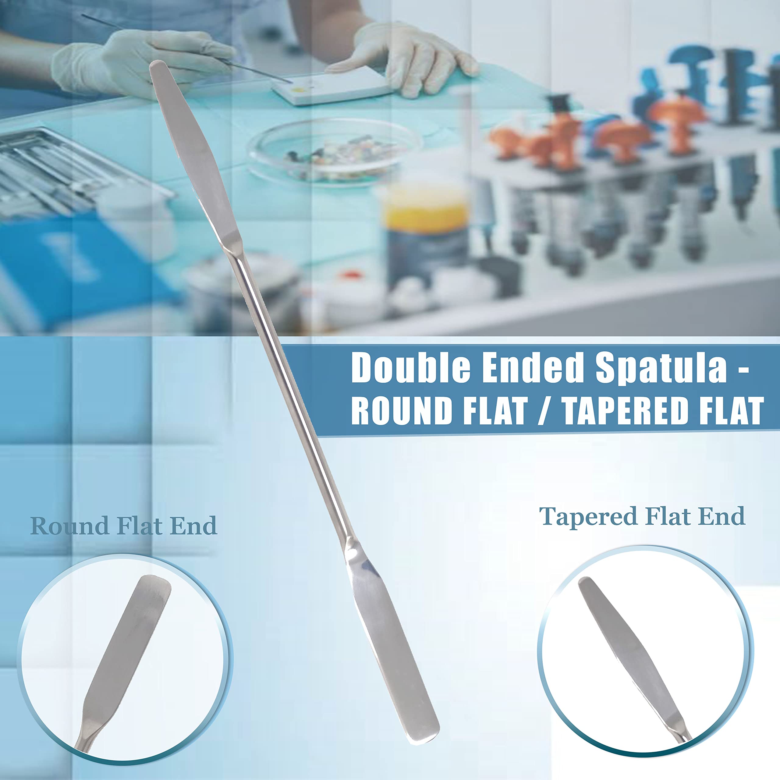 A2Z-DE003 Stainless Steel Double Ended Micro Lab Spatula Sampler, Round & Tapered Arrow End, 7" Length