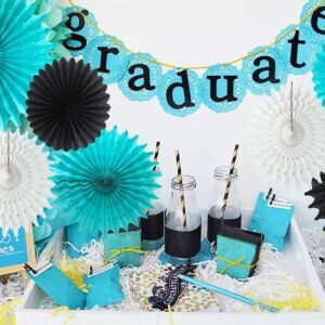 Teal Graduation Party Decorations/Turquoise Teal Black Graduation Decorations 2024/Turquoise Birthday Decorations/Bridal Shower Decorations White Black/Moustache Birthday Little Man Decorations