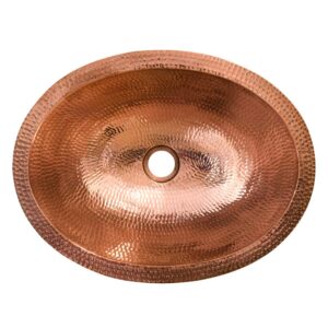 Premier Copper Products LO17FPC 17-Inch Oval Under Counter Hammered Copper Bathroom Sink in Polished Copper