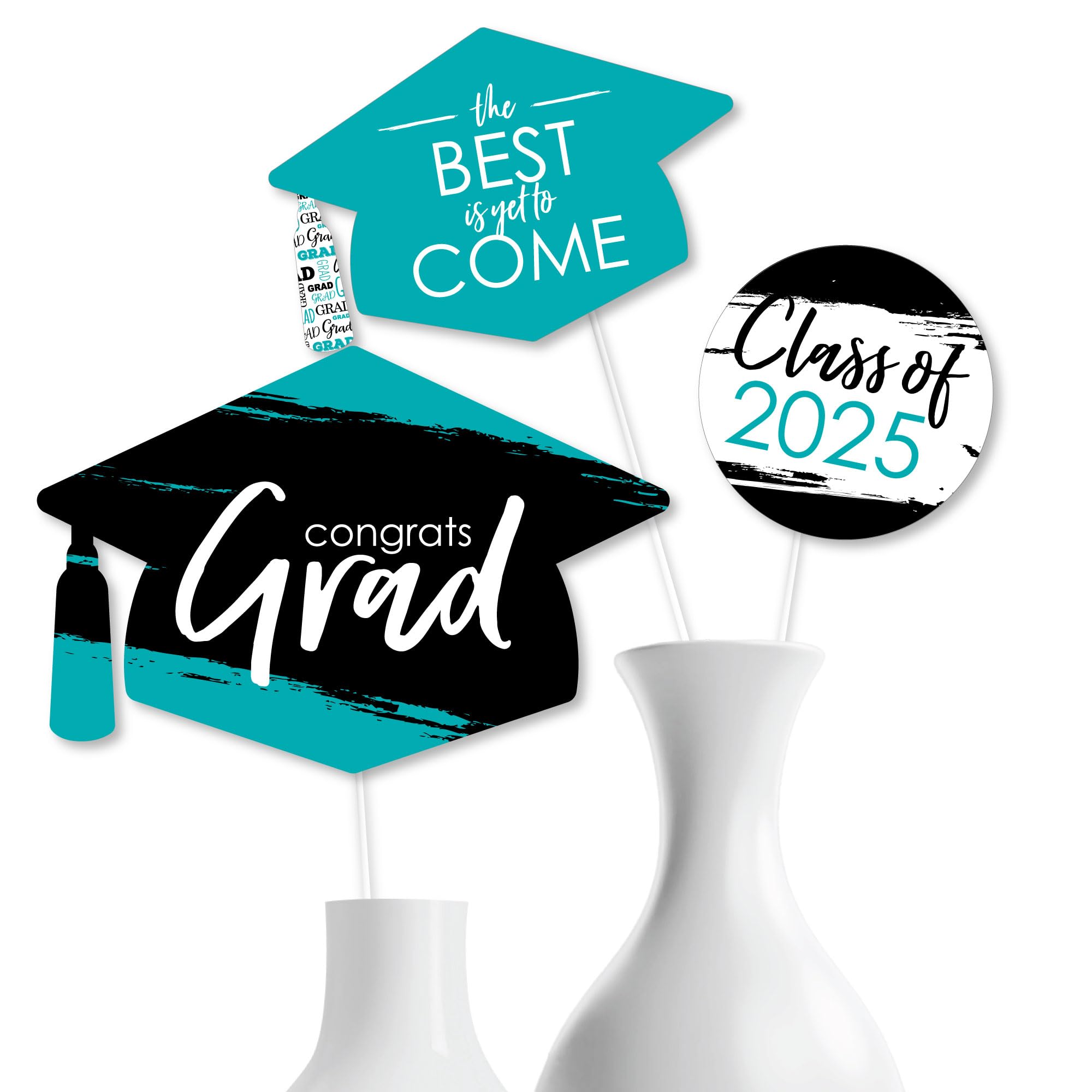 Big Dot of Happiness Teal 2024 Graduation Party Centerpiece Sticks - Table Toppers - Set of 15