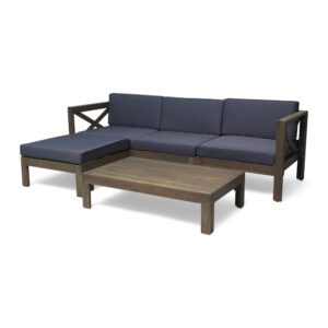 christopher knight home mamie outdoor acacia wood 5 piece sofa set, gray finish, dark gray