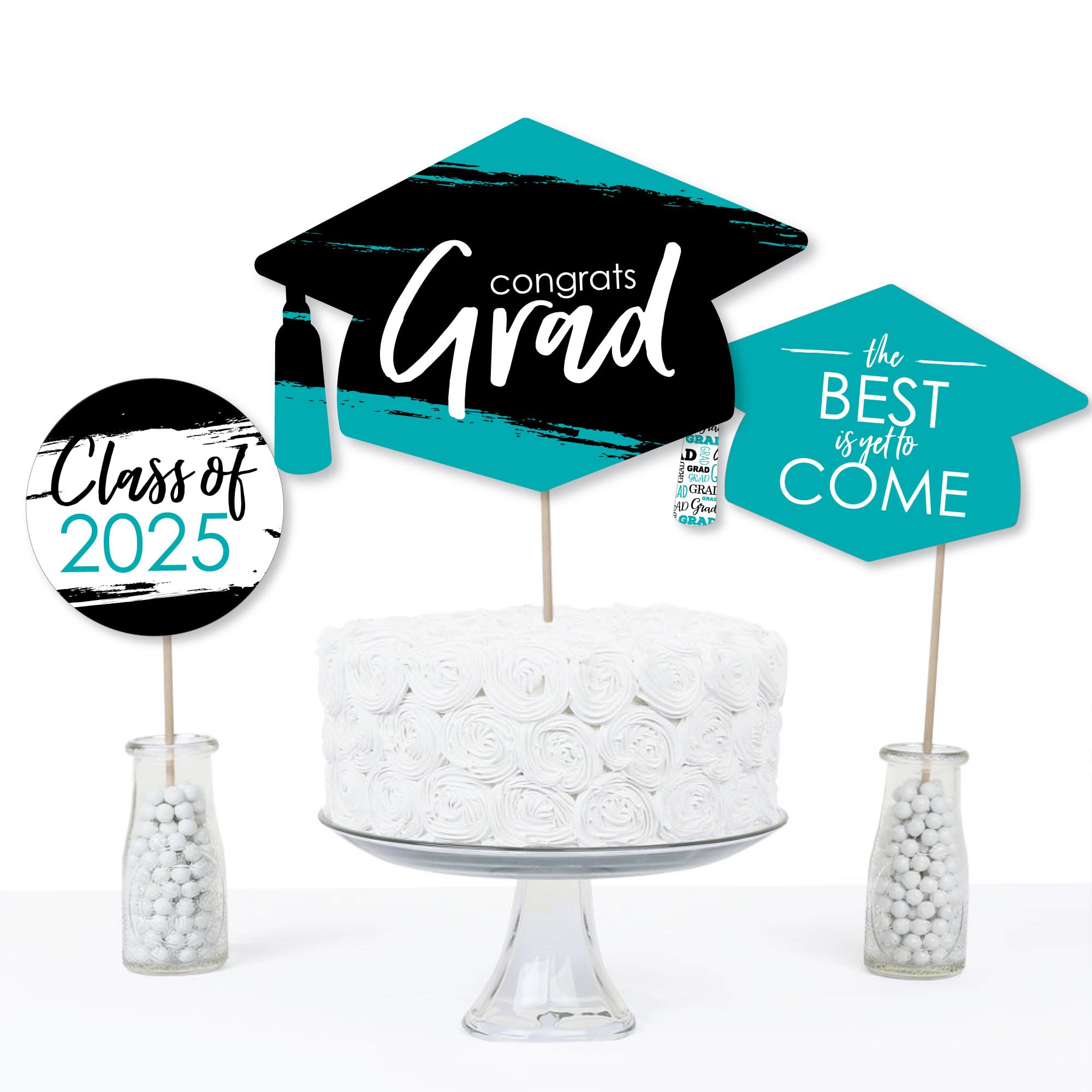 Big Dot of Happiness Teal 2024 Graduation Party Centerpiece Sticks - Table Toppers - Set of 15