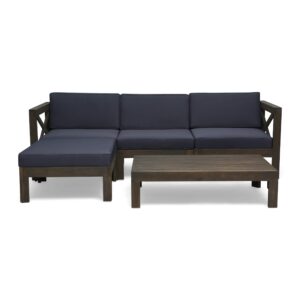 Christopher Knight Home Mamie Outdoor Acacia Wood 5 Piece Sofa Set, Gray Finish, Dark Gray