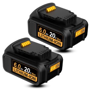 ycmcover 2pack 20v replacement for dewalt 20v max battery compatible with dewalt 20 volt battery 6.0ah dcb200 dcb201 dcb203 dcb204 dcb206 dcd dcf dcg series cordless power tools