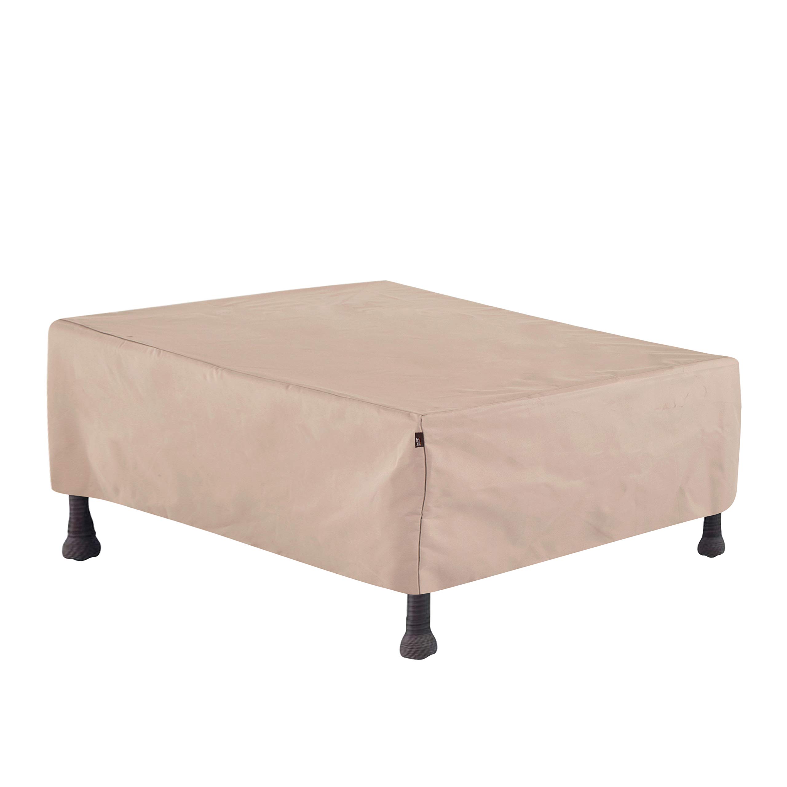 Modern Leisure Chalet Patio Ottoman/Coffee Table/Fire Pit Cover - Weather-Resistant Fabric - Outdoor Furniture Protection Perfect for Patio, Deck, and Porch - 48" L x 25" D x 18" H - Beige