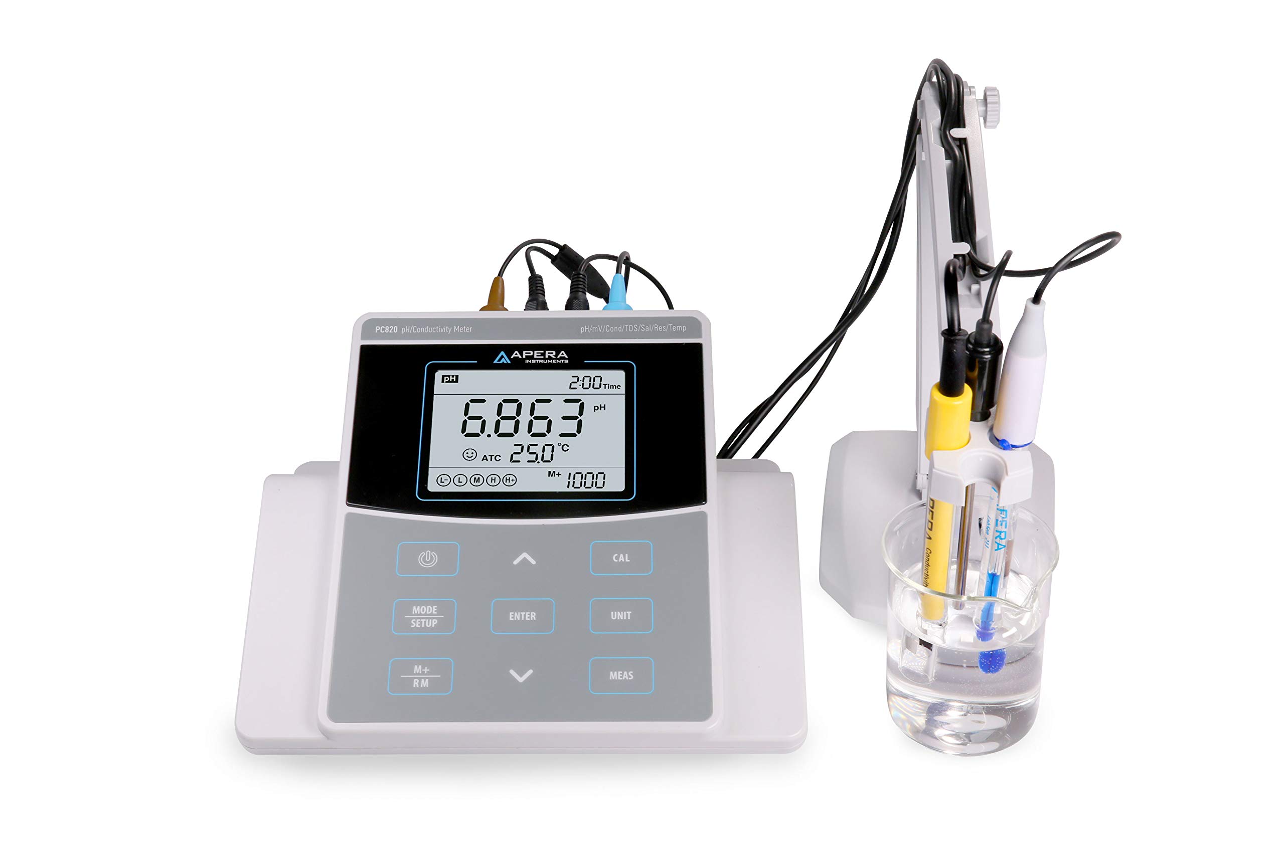 Apera Instruments, LLC-AI533 PC820 Precision Benchtop pH/Conductivity Multiparameter Meter Kit with Highest Accuracy ±0.002 pH and ±0.5% F.S, up to 5-Point Auto. Calibration