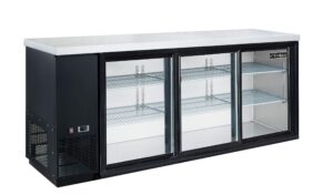 dukers appliance usa dbb72-s3 sliding 3 door back bar beverage cooler in black, commercial-grade