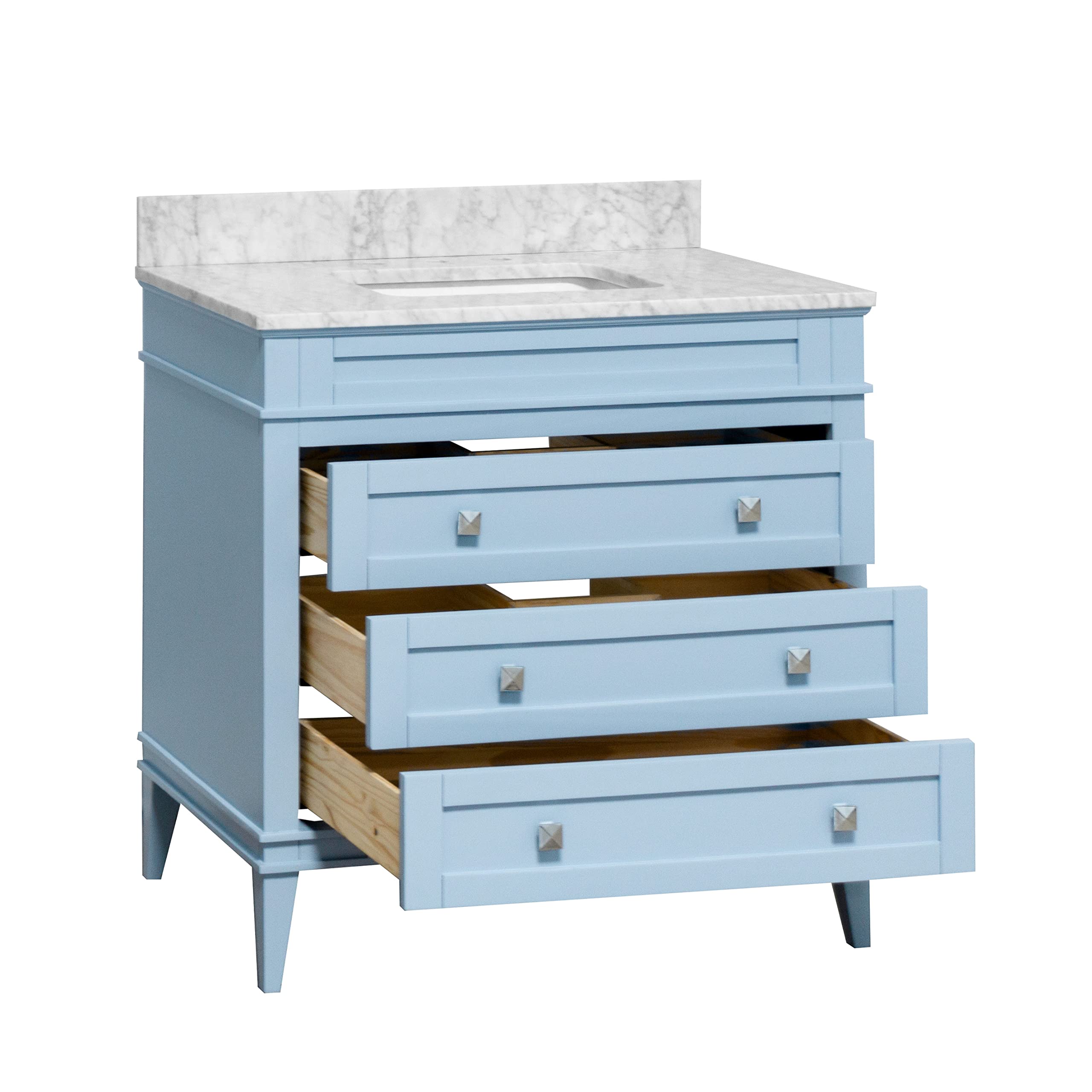 Eleanor 36-inch Bathroom Vanity (Carrara/Powder Blue): Includes Powder Blue Cabinet with Authentic Italian Carrara Marble Countertop and White Ceramic Sink