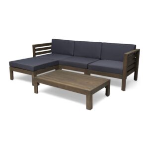 christopher knight home alice outdoor 5 piece acacia wood sofa set, gray finish, dark gray