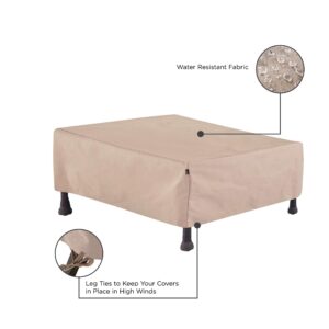 Modern Leisure Chalet Patio Ottoman/Coffee Table/Fire Pit Cover - Weather-Resistant Fabric - Outdoor Furniture Protection Perfect for Patio, Deck, and Porch - 48" L x 25" D x 18" H - Beige