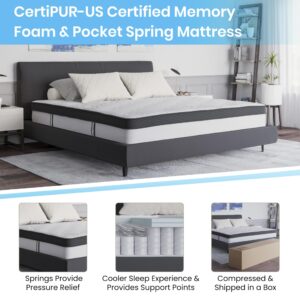 Flash Furniture Capri Comfortable Sleep 12" Hybrid Pocket Spring and Foam Mattress in a Box, Foam Pocket Spring Hybrid Mattress, Pressure Relief, King