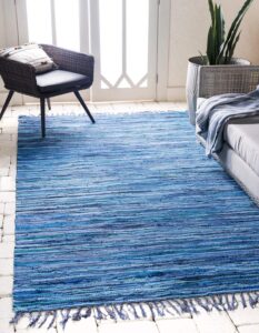 unique loom chindi cotton collection soft hand woven natural fiber striped area rug, 2 ft 2 in x 3 ft, navy blue/ivory