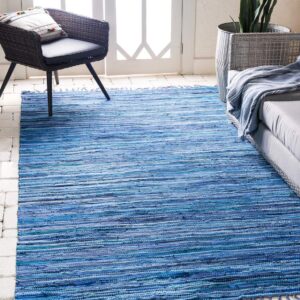 Unique Loom Chindi Cotton Collection Soft Hand Woven Natural Fiber Striped Area Rug, 2 ft 2 in x 3 ft, Navy Blue/Ivory