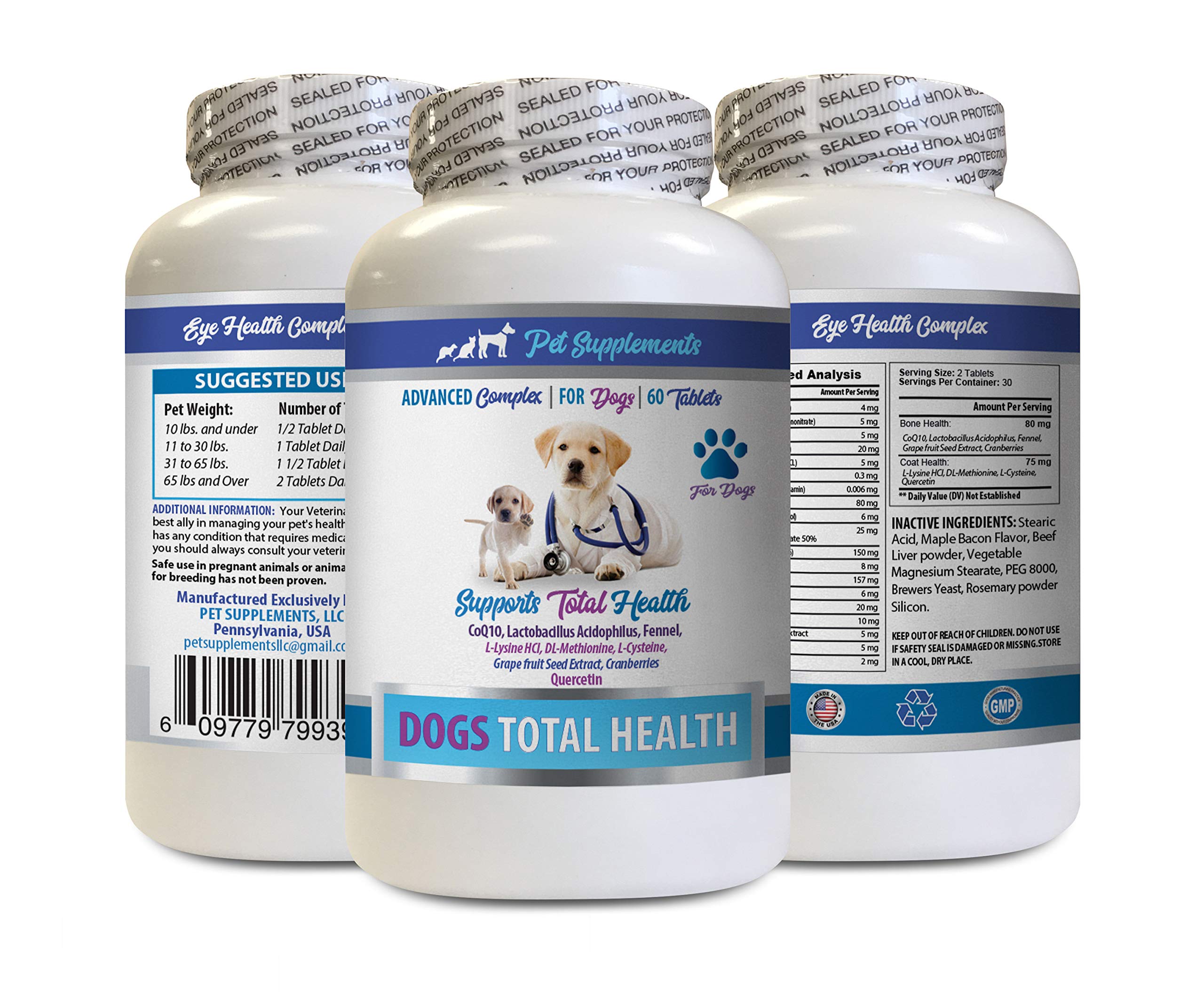 PET SUPPLEMENTS Dog Joint Supplement Chews - Dog Total Health Complex - Eye Teeth Hair Joint Support - Advanced - Dog Vitamin b12-1 Bottle (60 Tablets)