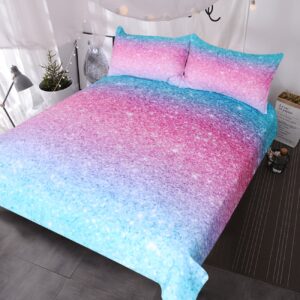 blessliving colorful glitter mermaid bedding girly turquoise blue pink purple bedding twin set pastel kids duvet cover 3 pieces trendy bed spreads rainbow comforter cover set for teen girl