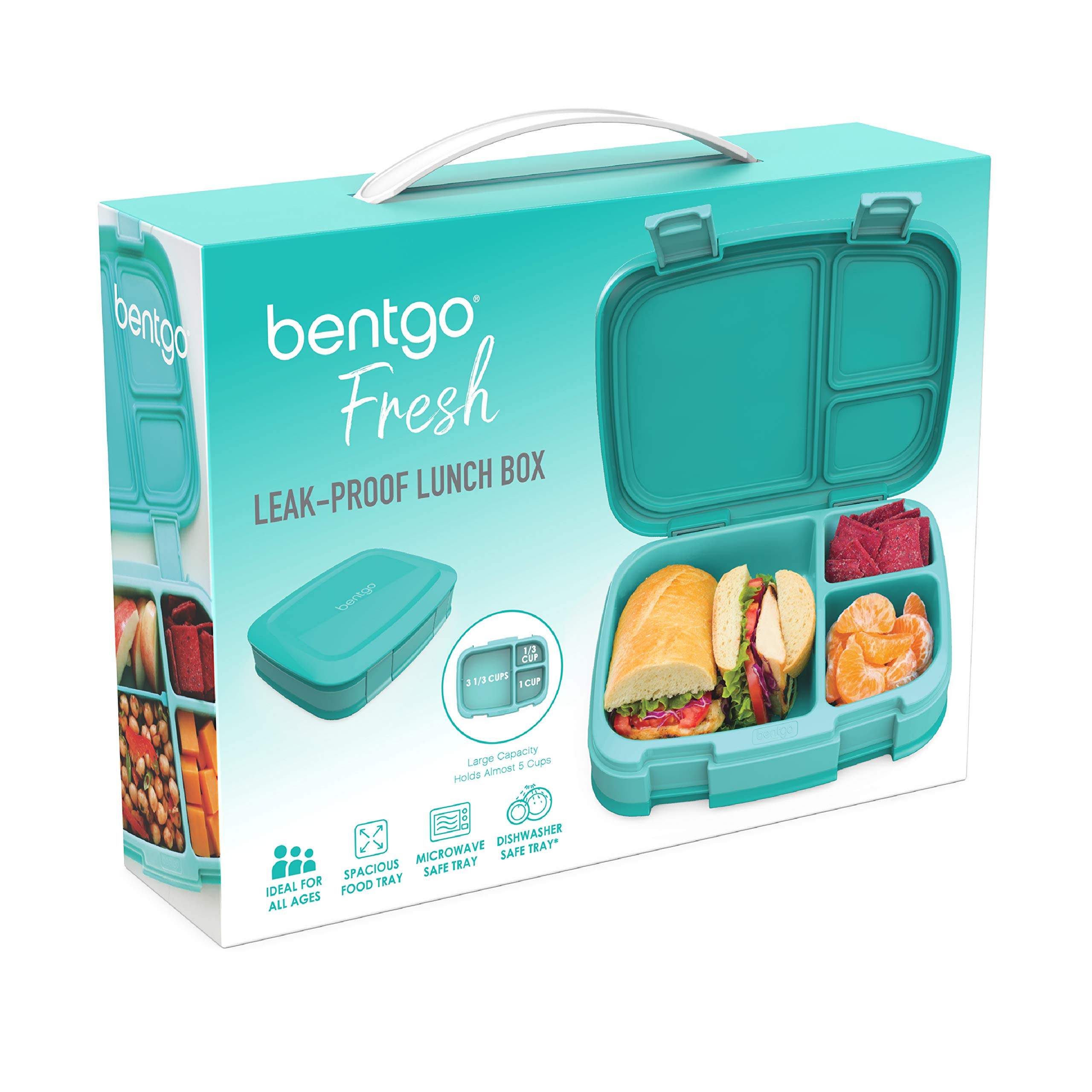 Bentgo® Fresh – Leak-Proof, Versatile 4-Compartment Bento-Style Lunch Box with Removable Divider, Portion-Controlled Meals for Teens and Adults On-The-Go – BPA-Free, Food-Safe Materials (Aqua)