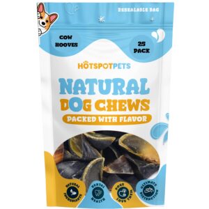 full-size cow hooves for dogs (25 pack) | all-natural long lasting dog chews | made from grass fed cattle | tasty treat for oral hygiene | fantastic alternative for rawhide and bully sticks