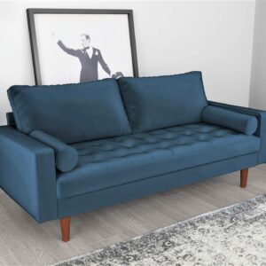 Container Furniture Direct S5456 Mid Century Modern Velvet Upholstered Tufted Living Room Sofa, 69.68", Prussian Blue