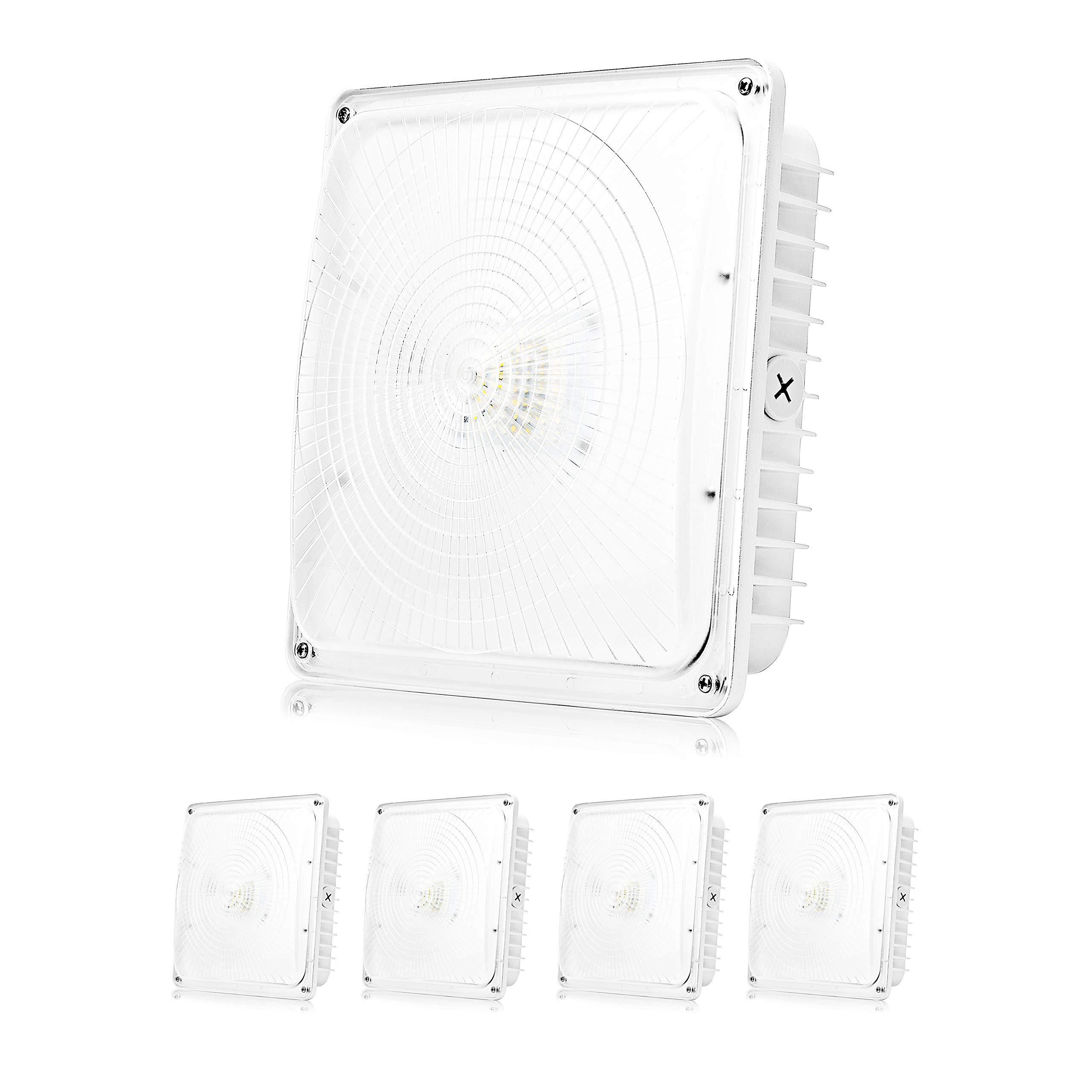 PARMIDA (4 Pack) LED Canopy Light, 45W, 0-10V Dimmable,110-277VAC, IP65 Waterproof, ETL-Listed, 5000K (Day Light), 9.6" x 9.6" Street, Area & Outdoor Lighting, White