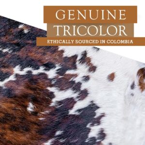 Sunshine Cowhides 100% Genuine Tricolor Spotted Cowhide Rug - Modern Style Animal Skin Rug & Floor Carpet for Living Room, Bedroom, Kitchen & More - Large (6x6-7ft)