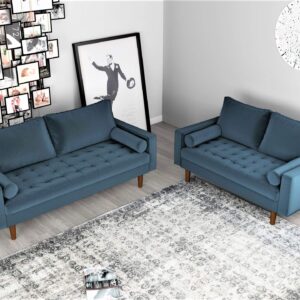 Container Furniture Direct S5456 Mid Century Modern Velvet Upholstered Tufted Living Room Sofa, 69.68", Prussian Blue