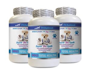 pet supplements dog skin treatment - dog total health complex - eye teeth hair joint support - advanced - vitamin e for dogs skin - 3 bottles (180 tablets)