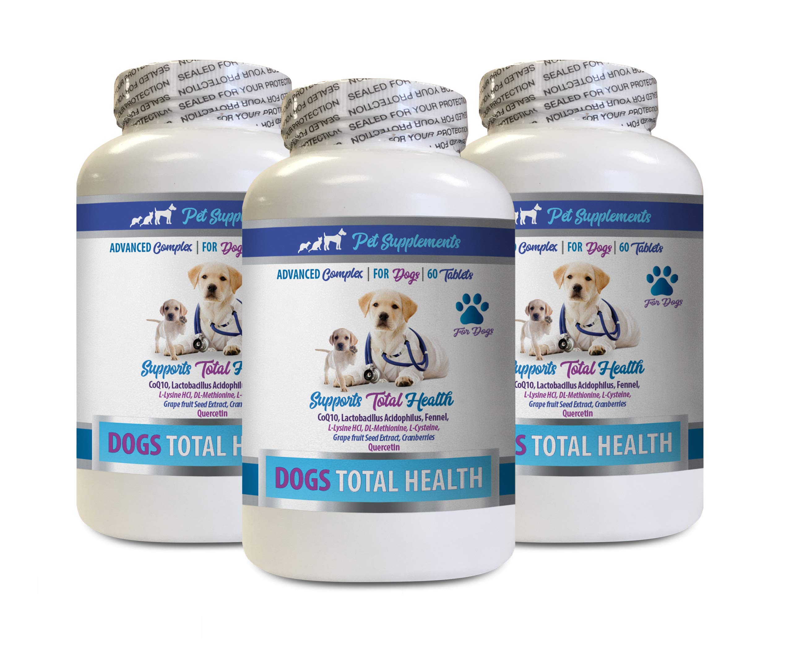 PET SUPPLEMENTS Dog Skin Treatment - Dog Total Health Complex - Eye Teeth Hair Joint Support - Advanced - Vitamin e for Dogs Skin - 3 Bottles (180 Tablets)