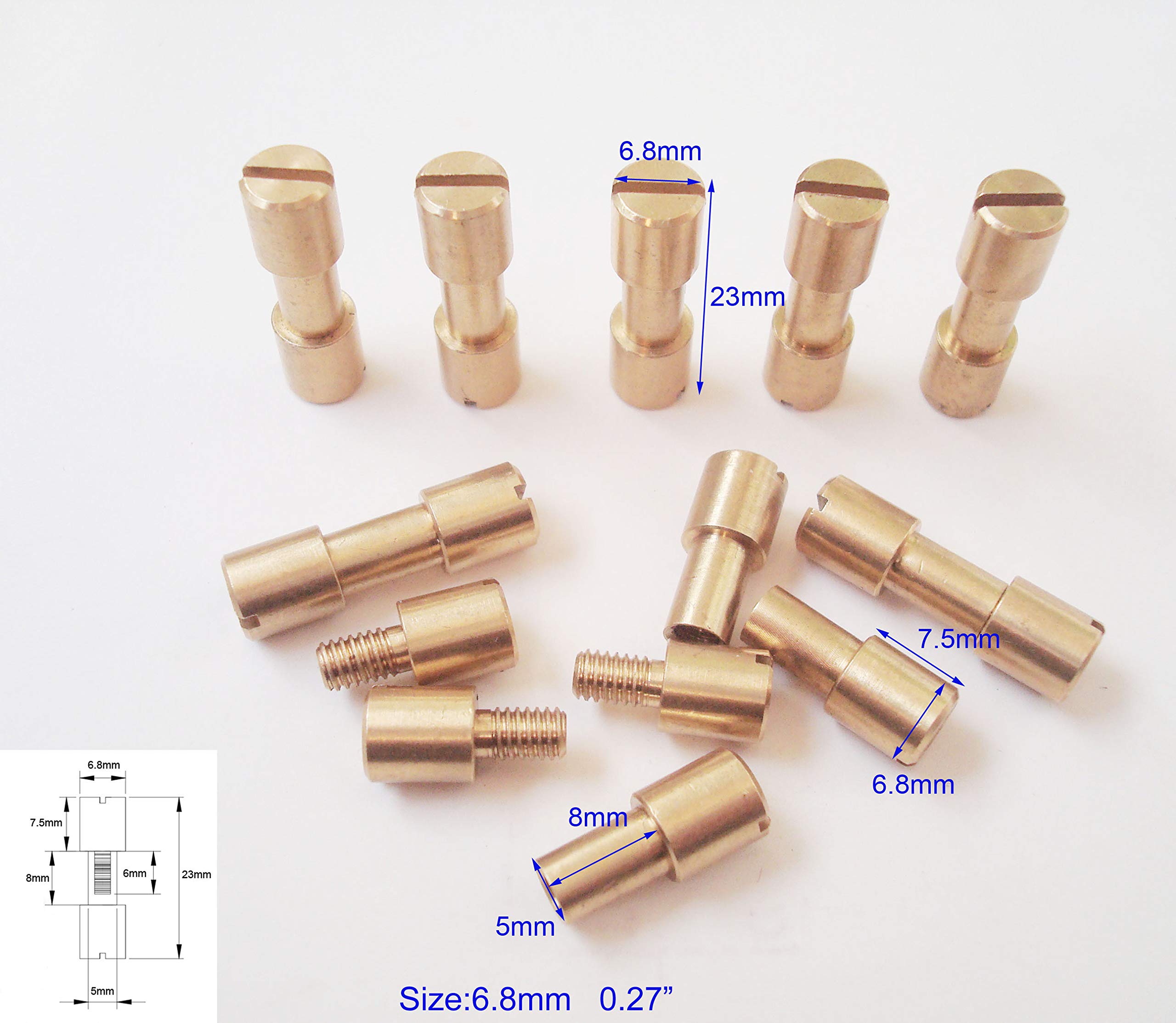 5Afashion EDC Knife Fasteners Rivets,Knifemakers Corby Screws,DIY knife handle stud - 10 sets (brass, 0.27")