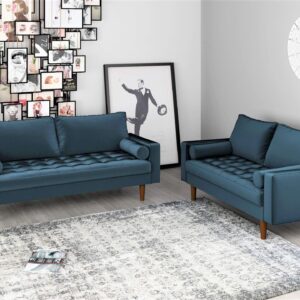 Container Furniture Direct S5456 Mid Century Modern Velvet Upholstered Tufted Living Room Sofa, 69.68", Prussian Blue