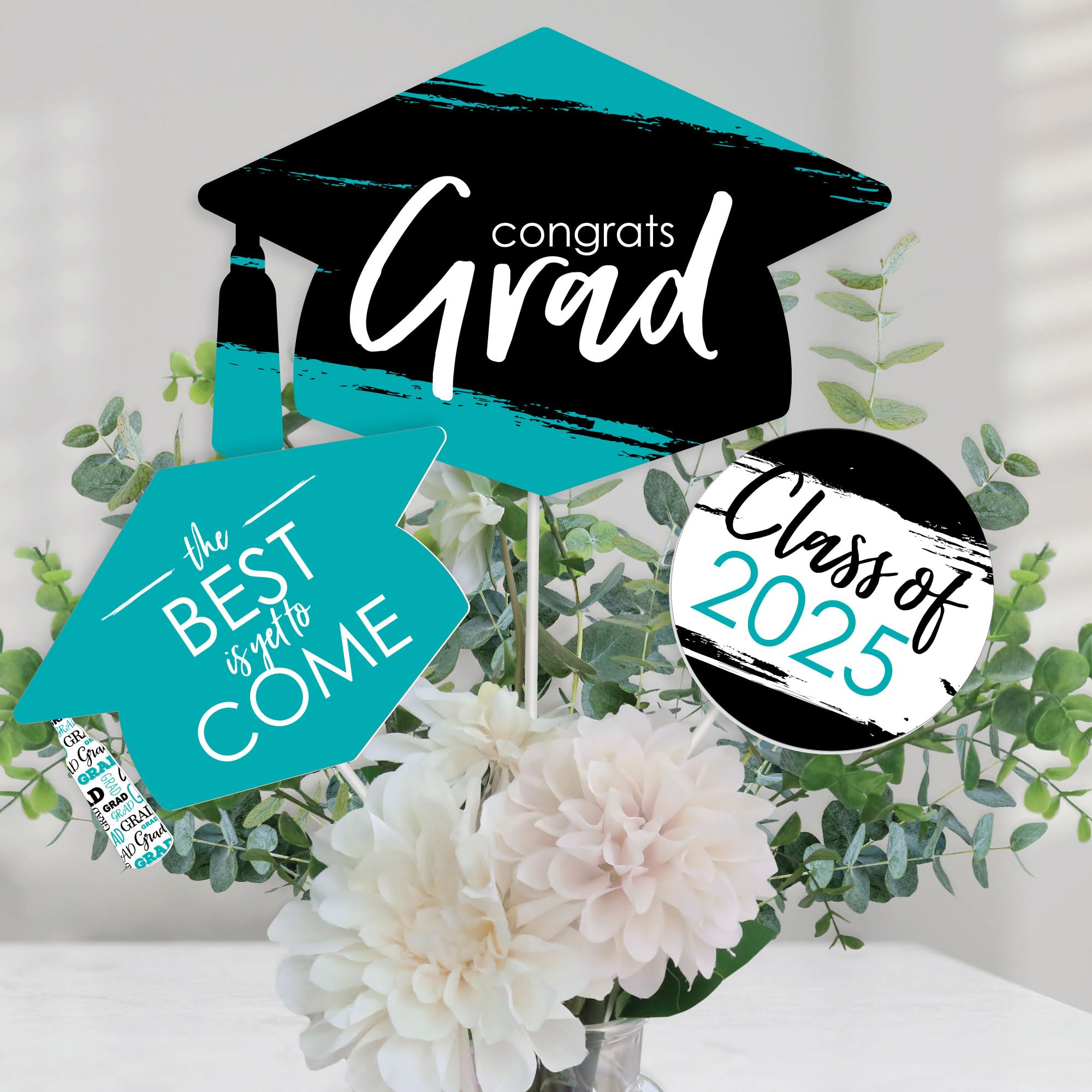 Big Dot of Happiness Teal 2024 Graduation Party Centerpiece Sticks - Table Toppers - Set of 15