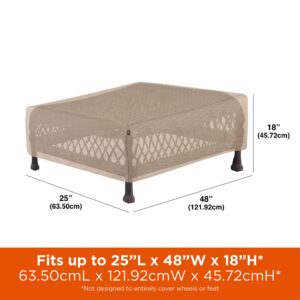 Modern Leisure Chalet Patio Ottoman/Coffee Table/Fire Pit Cover - Weather-Resistant Fabric - Outdoor Furniture Protection Perfect for Patio, Deck, and Porch - 48" L x 25" D x 18" H - Beige