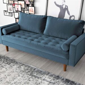 Container Furniture Direct S5456 Mid Century Modern Velvet Upholstered Tufted Living Room Sofa, 69.68", Prussian Blue