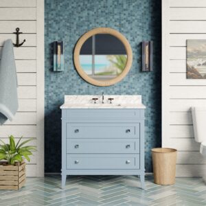 eleanor 36-inch bathroom vanity (carrara/powder blue): includes powder blue cabinet with authentic italian carrara marble countertop and white ceramic sink