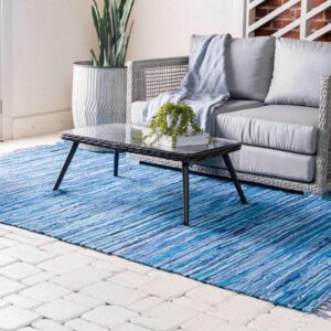 Unique Loom Chindi Cotton Collection Soft Hand Woven Natural Fiber Striped Area Rug, 2 ft 2 in x 3 ft, Navy Blue/Ivory