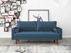 container furniture direct s5456 mid century modern velvet upholstered tufted living room sofa, 69.68", prussian blue