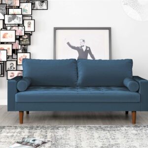 Container Furniture Direct S5456 Mid Century Modern Velvet Upholstered Tufted Living Room Sofa, 69.68", Prussian Blue