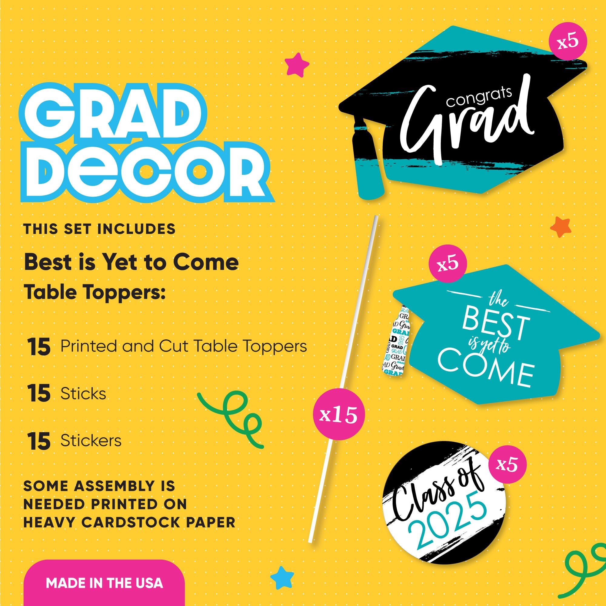 Big Dot of Happiness Teal 2024 Graduation Party Centerpiece Sticks - Table Toppers - Set of 15