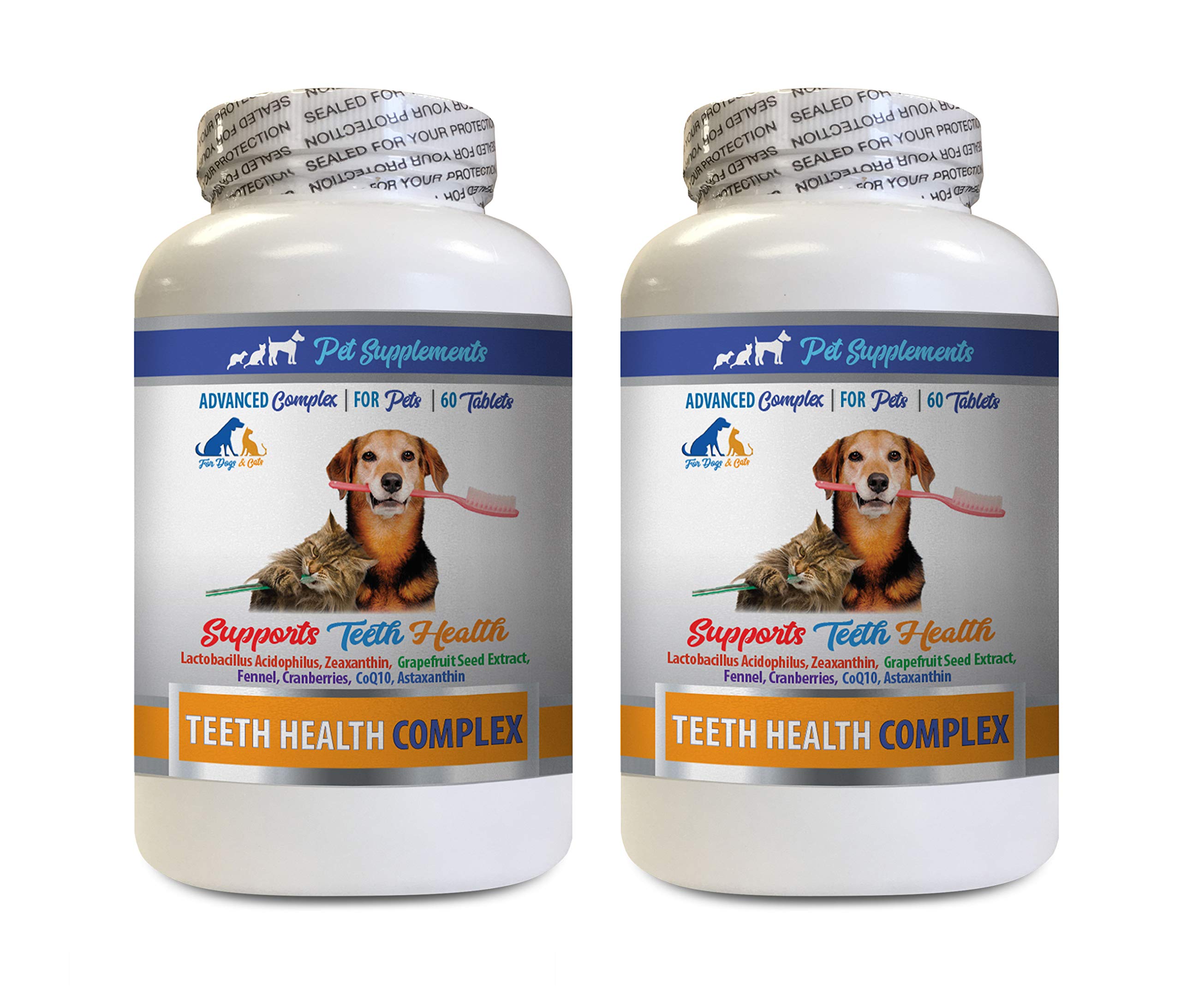 cat Teeth Cleaning Treats - Pets Teeth Health Complex - for Dogs and Cats - Support Oral Care - cat Vitamins Senior - 2 Bottles (120 Tablets)