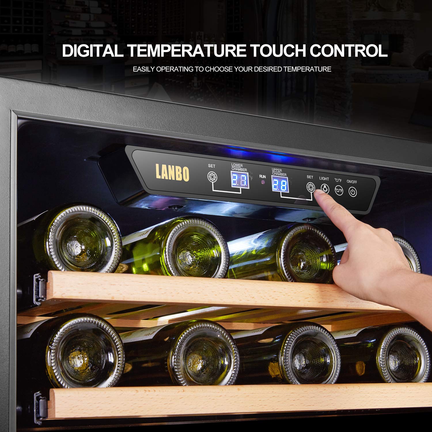 Lanbo 44 Bottle Built-in Dual Zone Compressor Wine Cooler, 24 Inch Wide