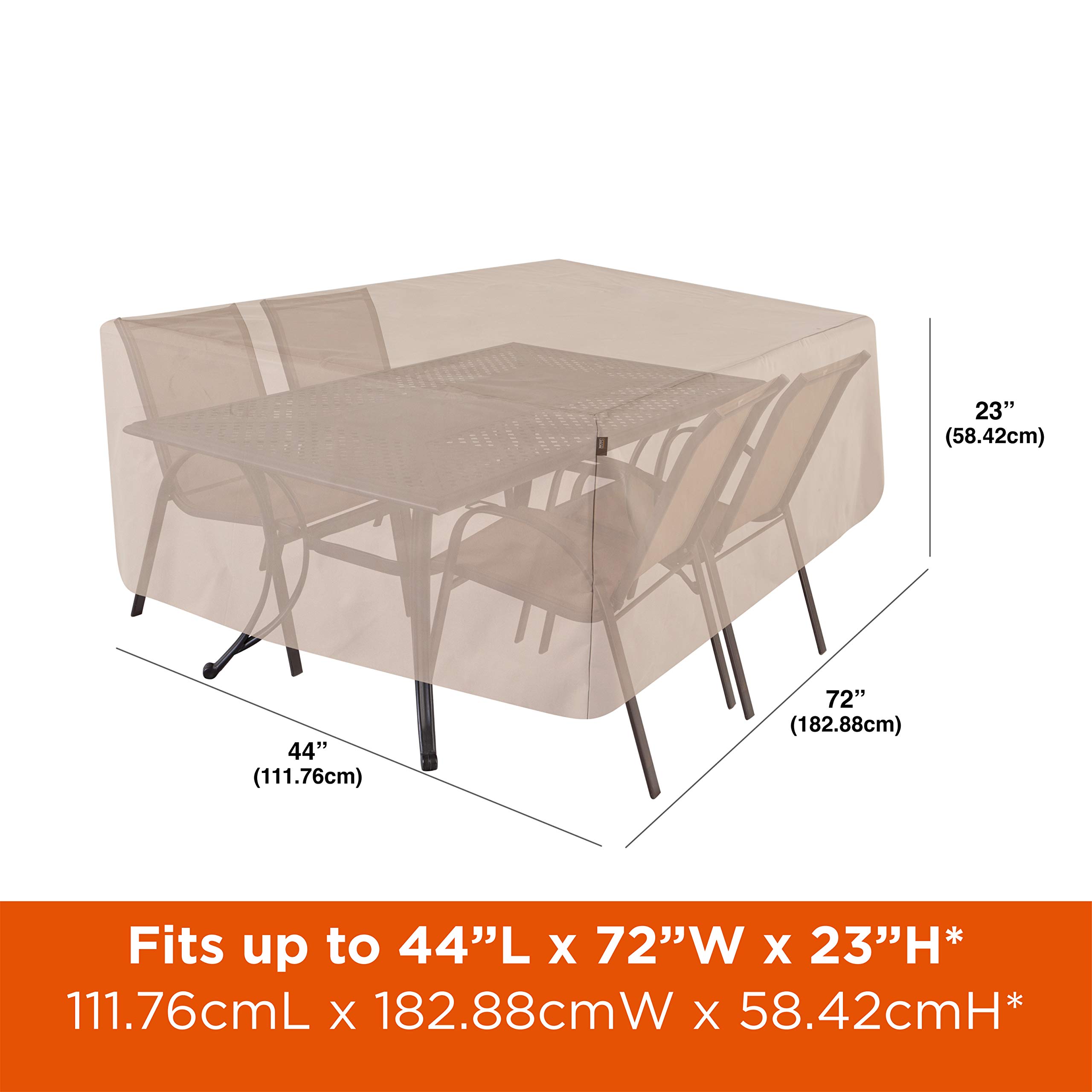 Modern Leisure 2923 Chalet Patio Table & Chairs, Furniture Set, Outdoor Cover, for Rectangular and Oval Tables (44 L x 72 D x 23 H) Water-Resistant, Beige