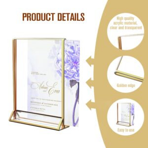 Acrylic Sign Holder 5x7, Wedding Table Numbers, Gold Picture Frame, Sign Holders, 5" x 7", 6 Pack, 2 Sided Frames, Lucite, Menu Holder Display, Vertical Photo Stand for Centerpieces, Card, Flyer, Art