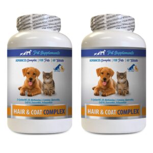 Pet Supplements cat Vitamins Skin and Coat - Pets Hair and Coat Complex - for Dogs and Cats - Advanced Benefits - Itch Relief - Vitamin b12 for Cats - 2 Bottles (120 Tablets)