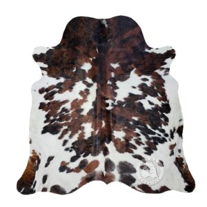 Sunshine Cowhides 100% Genuine Tricolor Spotted Cowhide Rug - Modern Style Animal Skin Rug & Floor Carpet for Living Room, Bedroom, Kitchen & More - Large (6x6-7ft)