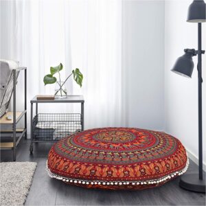 32" pouf red mandala floor pillow cushion seating throw hippie boho barmeri multi-color animal peacock pair camel psychedelic home dorms livingroom bedroom decorative 100% cotton (cover only)