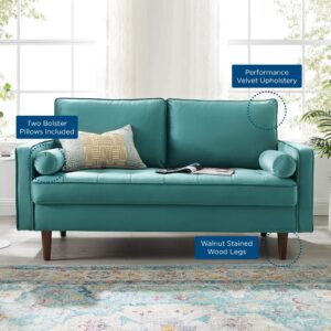 Modway Valour Collection EEI-4004-TEA 62 Loveseat with Innerspring Pocket Structure Non-Marking Foot Caps Dense Foam Padding and Stain-Resistant Velvet Polyester Upholstery in Teal Color