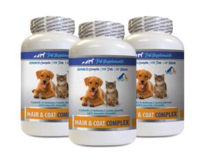 dog skin and coat supplements - pets hair and coat complex - for dogs and cats - advanced benefits - itch relief - vitamin c for dogs pills - 3 bottles (180 tablets)